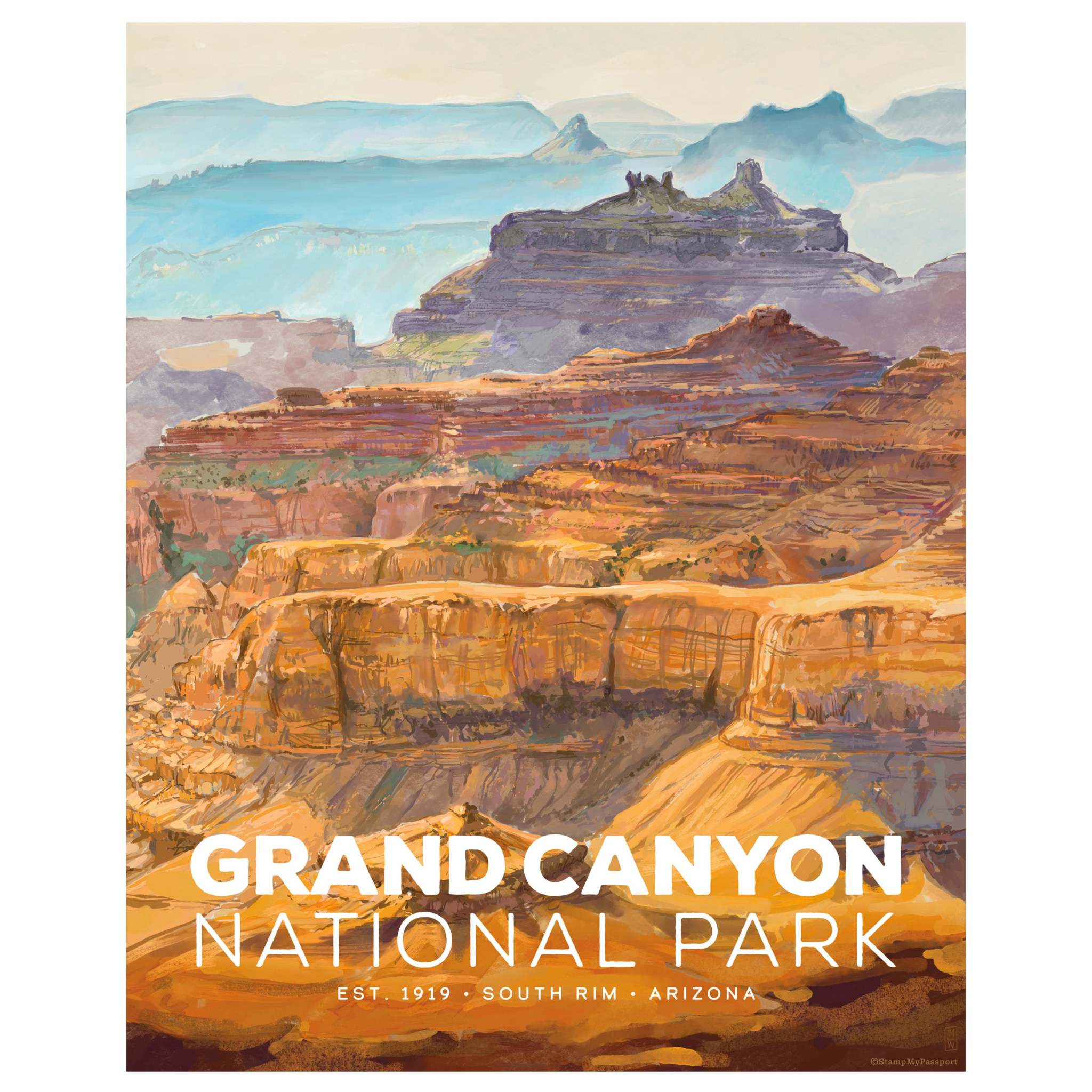 Grand Canyon National Park Poster - Painted Landscape, WPA Style Print ...